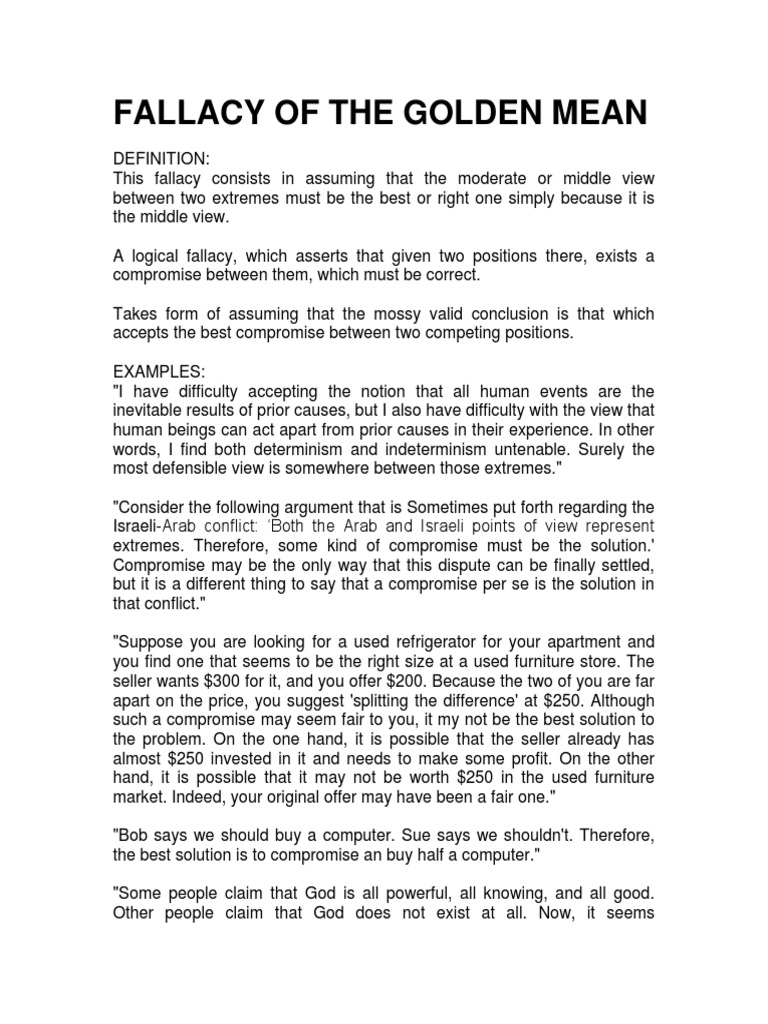 Fallacy of the Golden Mean | Fallacy | Argument