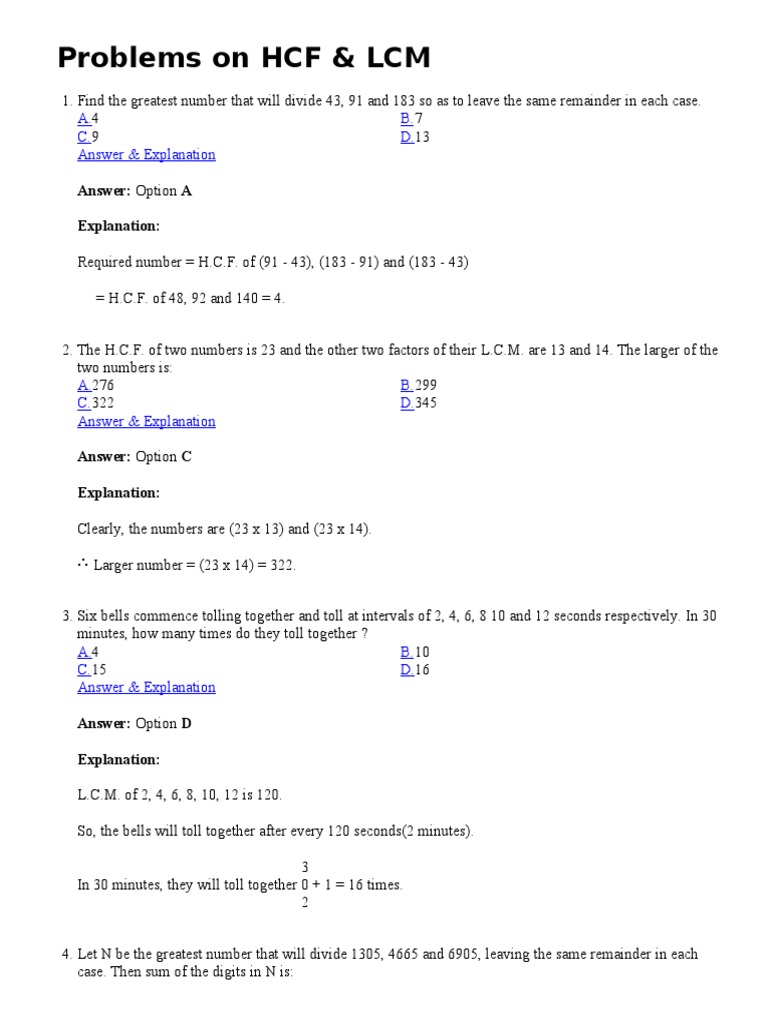 HCF & LCM | PDF | Investing | Teaching Mathematics