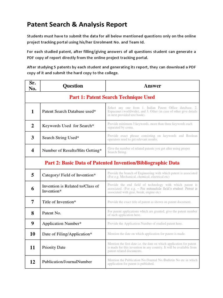 Patent Search & Analysis Report: Sr. No. Answer | PDF | Patent ...