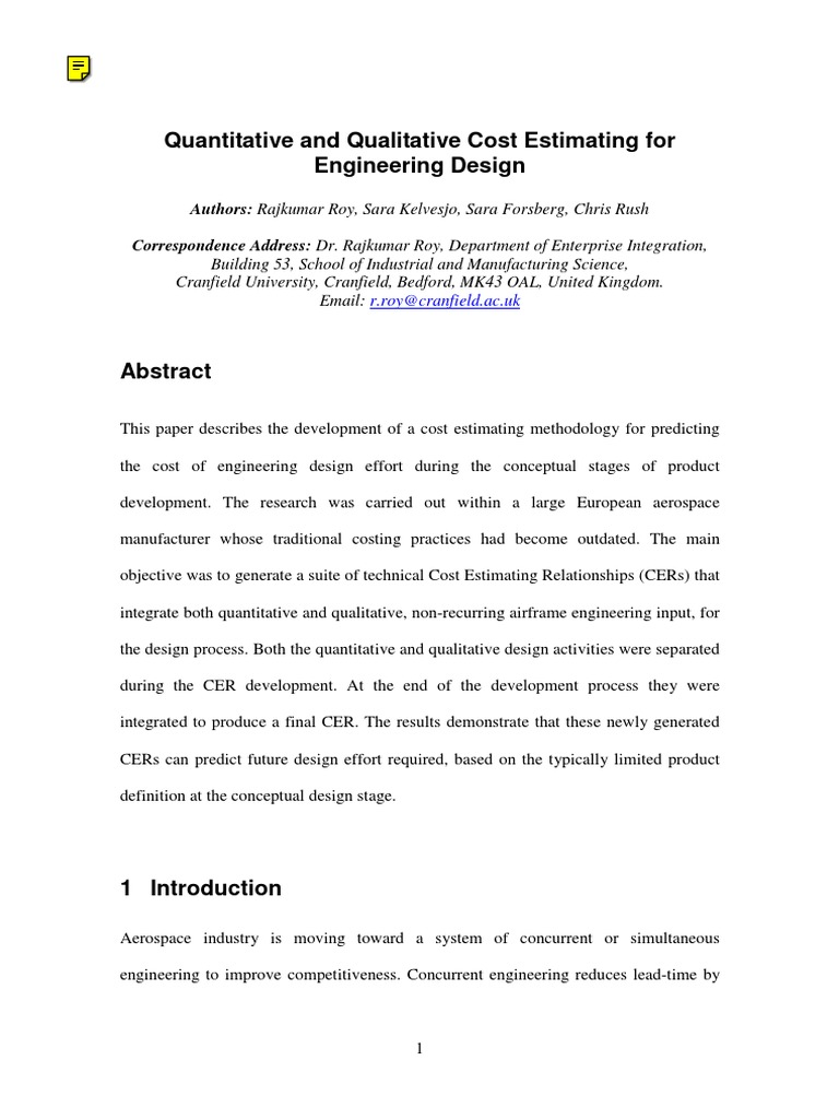 Cost Estimating for Engineering Design | PDF | Regression Analysis ...