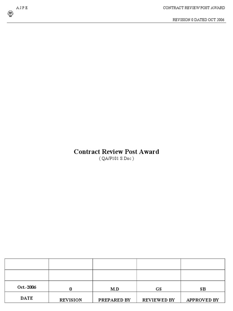 Post-Award Contract Review Guide | PDF | Project Manager ...