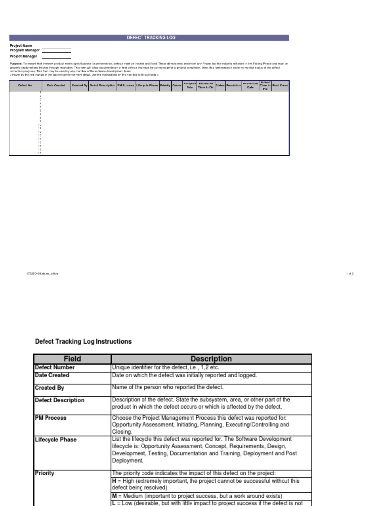 Defect Tracking Log | PDF | Software Development | Information Technology Management