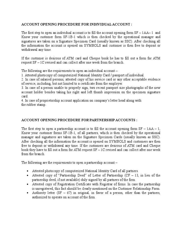 Account Opening Procedure For Individual Account | PDF | Cheque | Banks
