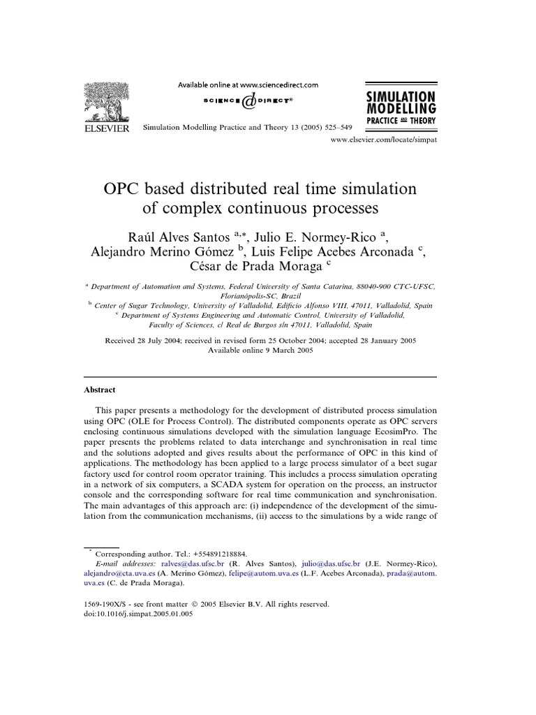 Opc Based Distributed Real Time Simulation Of Complex Continuous Processes Pdf Scada 