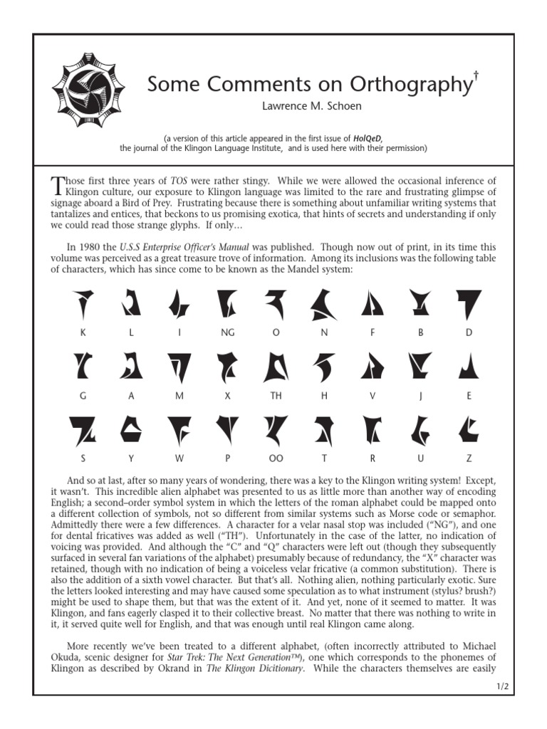 5931 Klingon Orthography | Alphabet | Human Voice