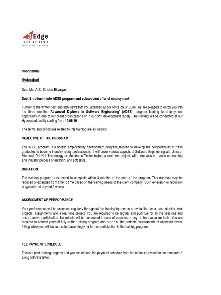 3edge offer letter | Employment | Software Engineering