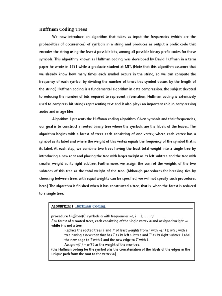 Huffman Coding Trees | Download Free PDF | Algorithms | Applied Mathematics