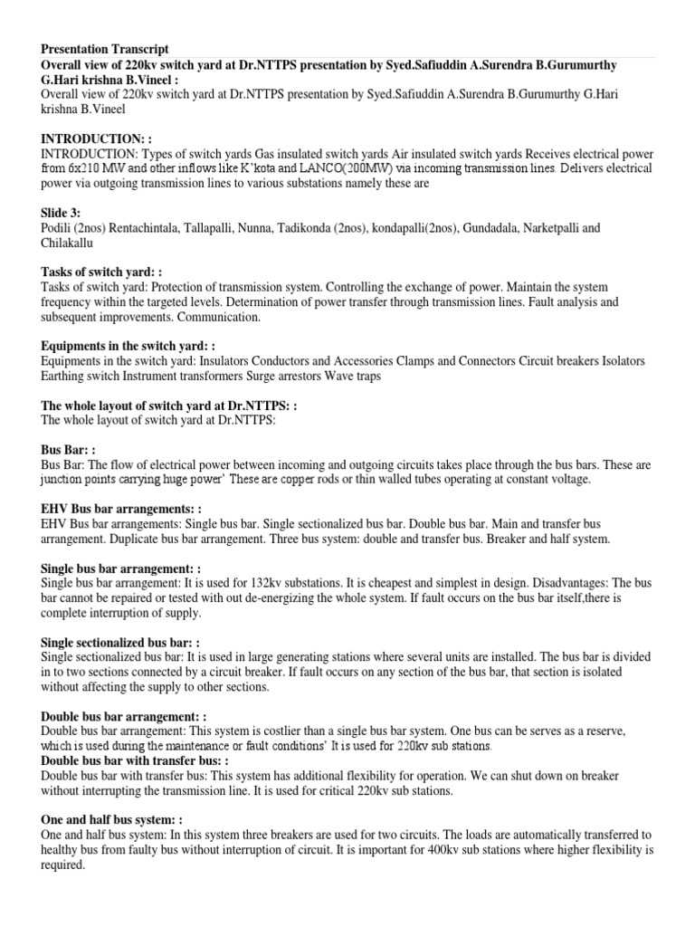 220kV Switchyard Overview and Equipment | PDF | Transformer ...