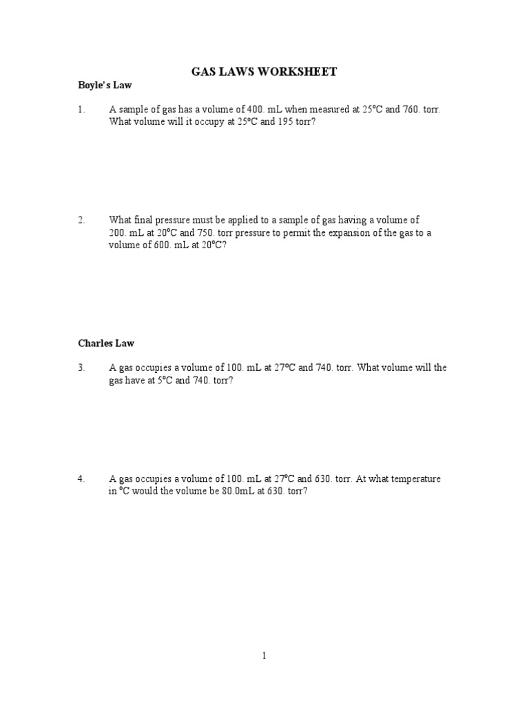 Gas Laws Practice Problems Worksheet | PDF | Technology & Engineering
