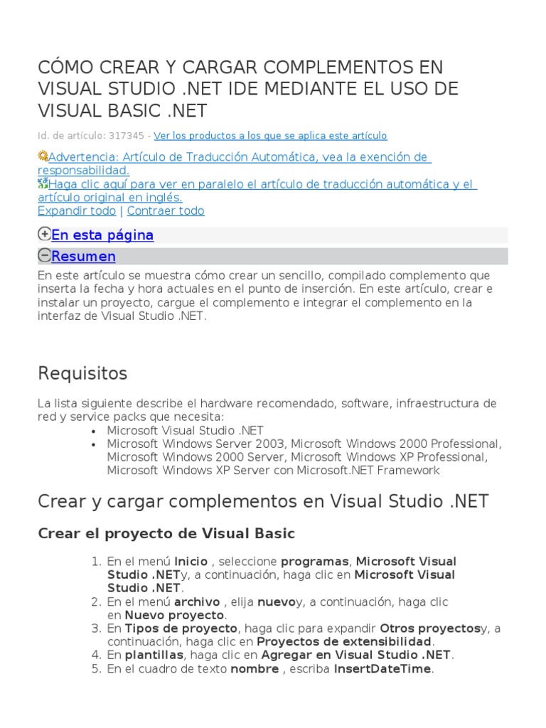 Cómo Crear y Cargar Complementos en Visual Studio .Net Ide Mediante El ...