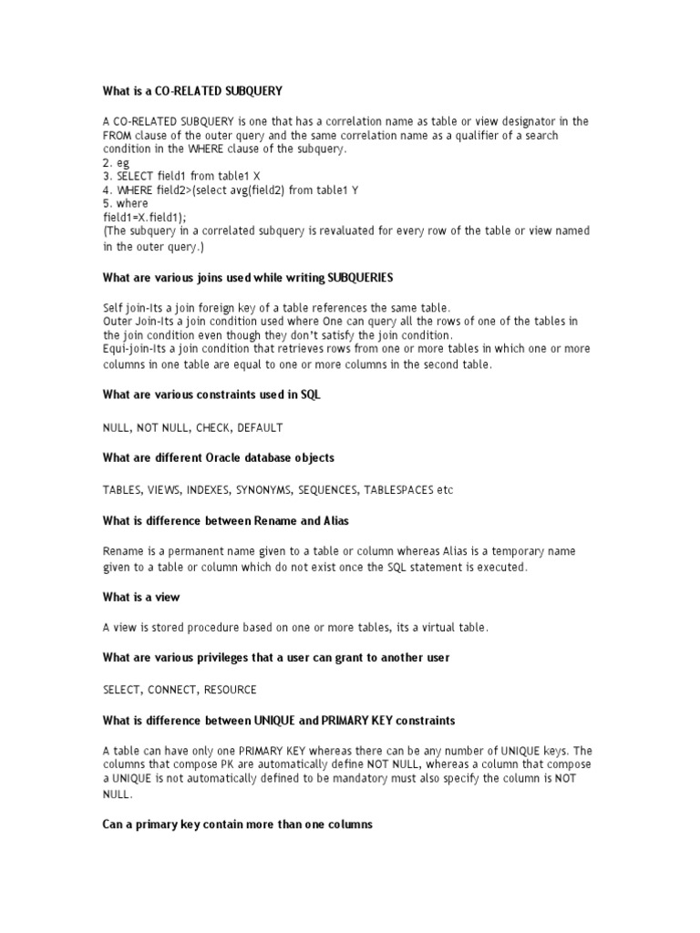 Oracle Interview Questions | PDF | Pl/Sql | Sql