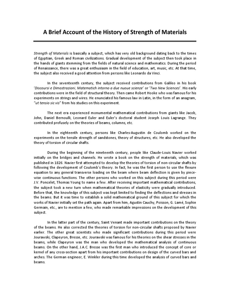 History of Strength of Materials | PDF | Stress (Mechanics) | Beam ...