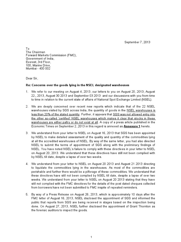 Letter - FMC Chairman From NIF | PDF | Business Law | Government