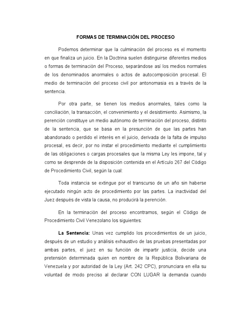 Taller de Formas de Terminacion Del Proceso | PDF | Procedimiento Civil ...