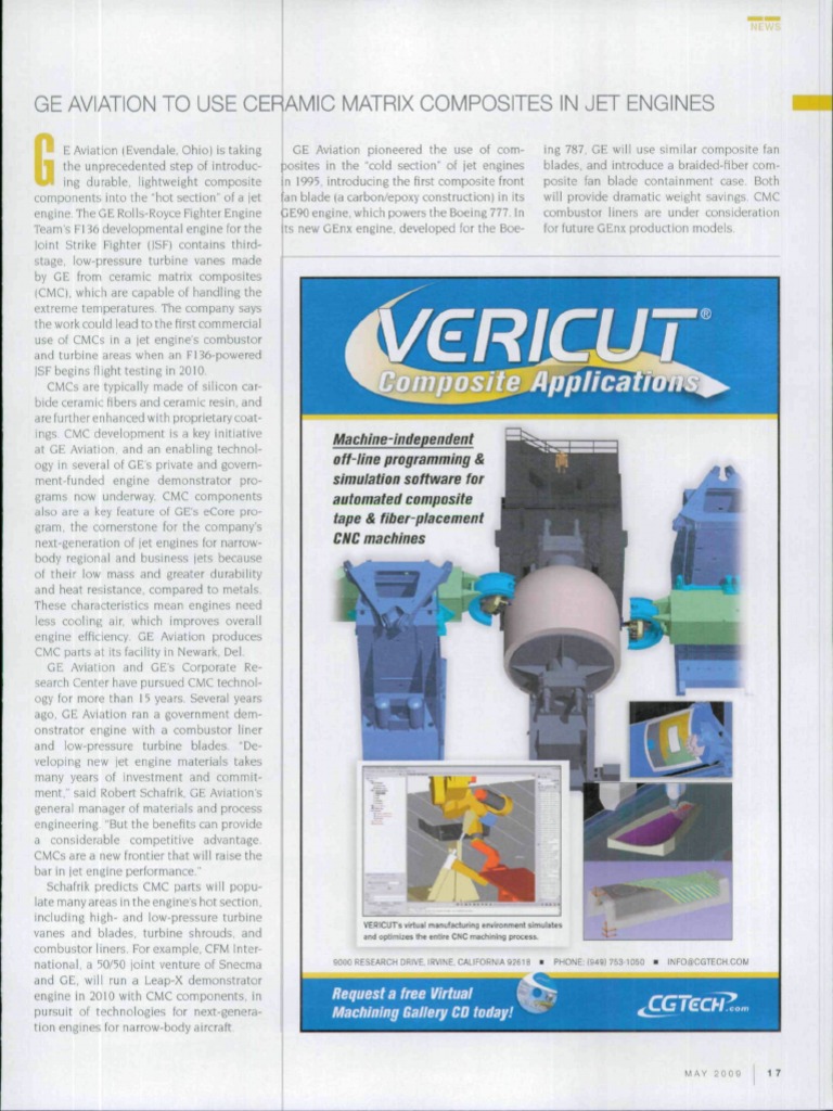 Ge Aviation To Use Ceramic Matrix Composites in Jet Engines | PDF ...