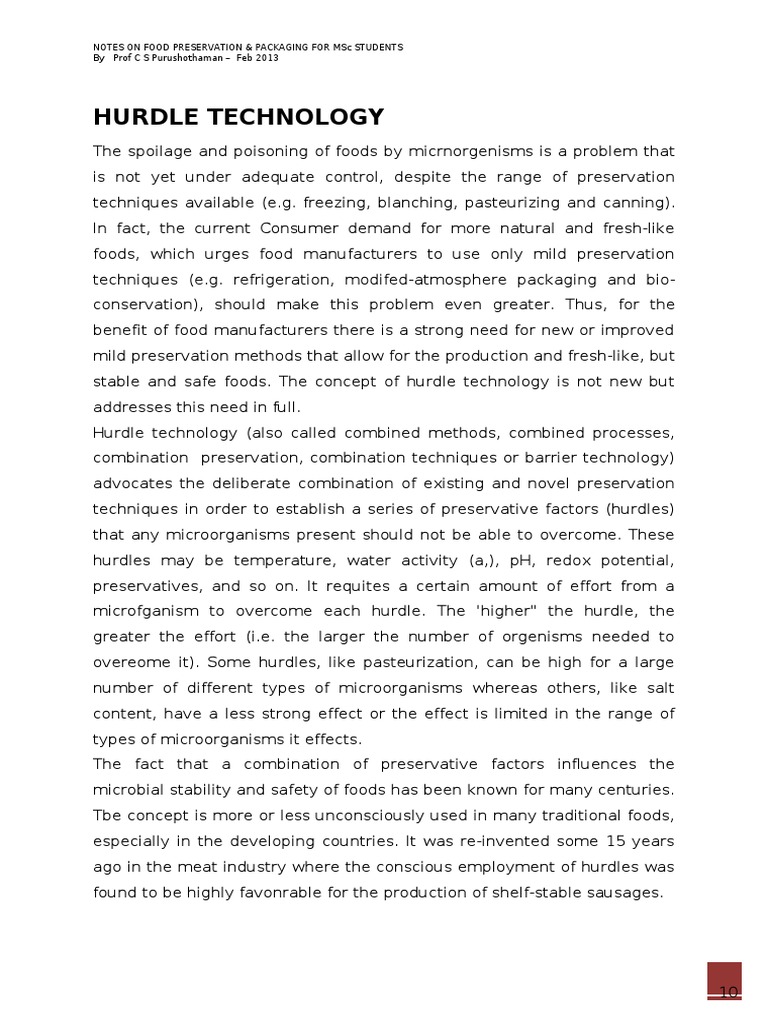 Hurdle Technology in Food Preservation | PDF | Food Preservation | Food ...