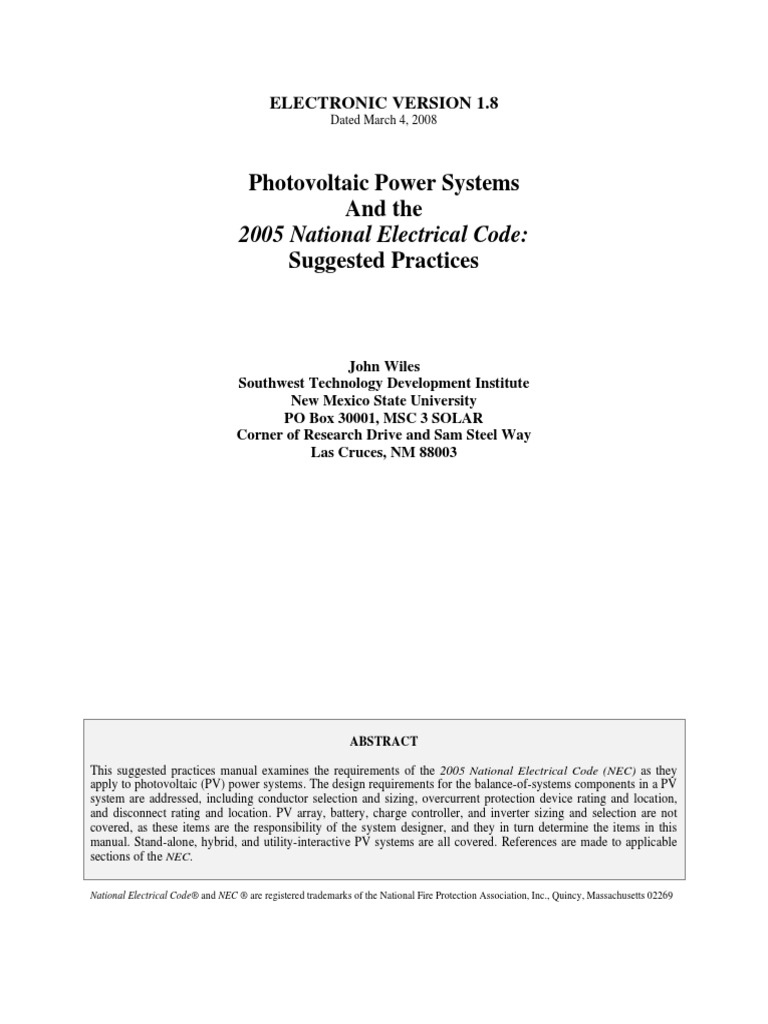22 Photovoltaic Power Systems and 2005 National Electrical Code | PDF ...