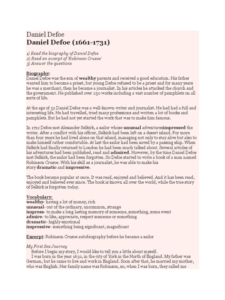 Daniel Defoe | PDF | Daniel Defoe | Robinson Crusoe