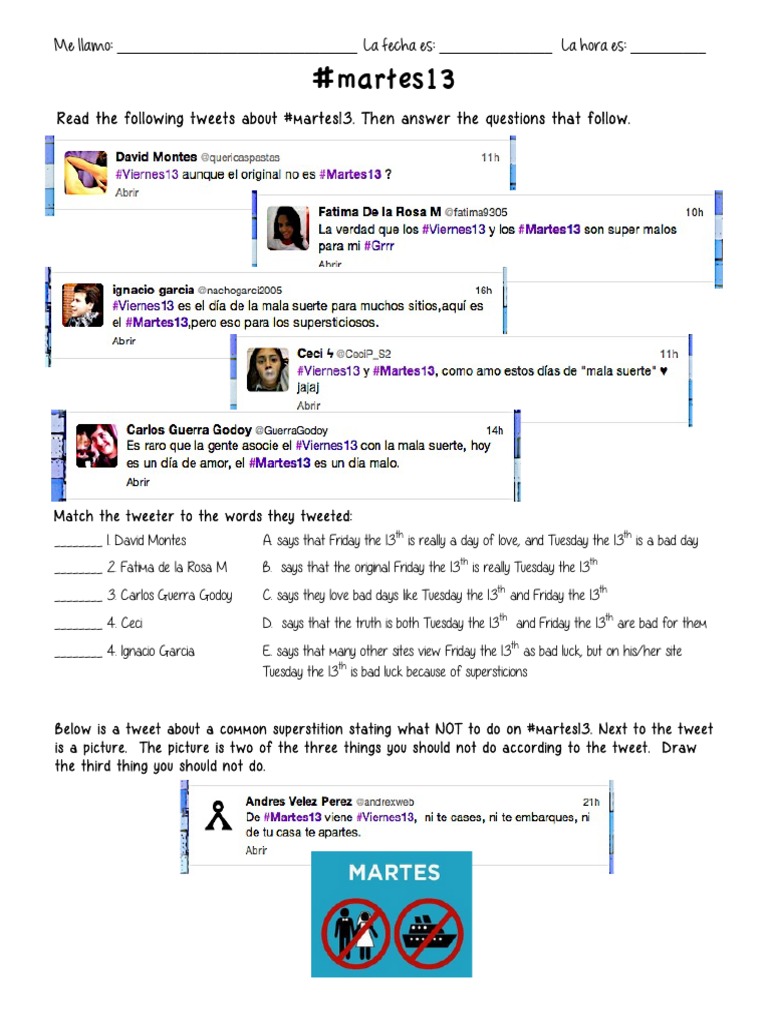 Martes 13 Twitter Reading Activity For Spanish Class | PDF | Social Science
