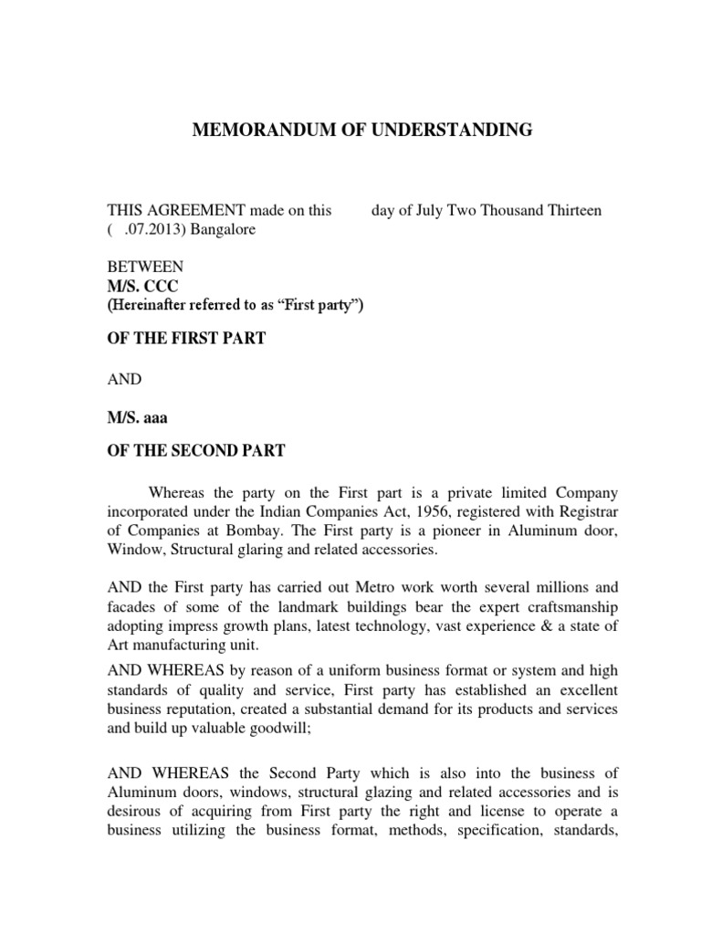 Memorandum of Understanding | Download Free PDF | Royalty Payment ...