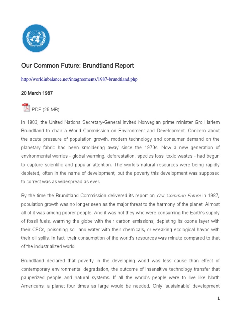 Brundtland Report: Our Common Future | PDF | Sustainability ...