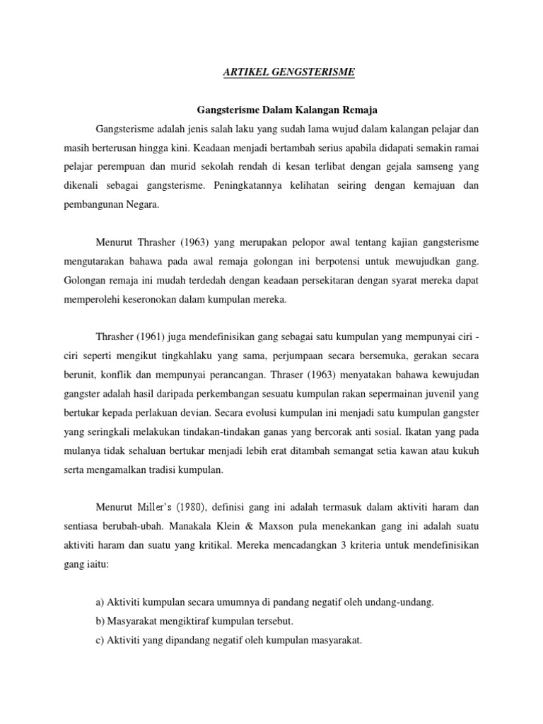 Gangsterisme Dalam Kalangan Remaja | PDF