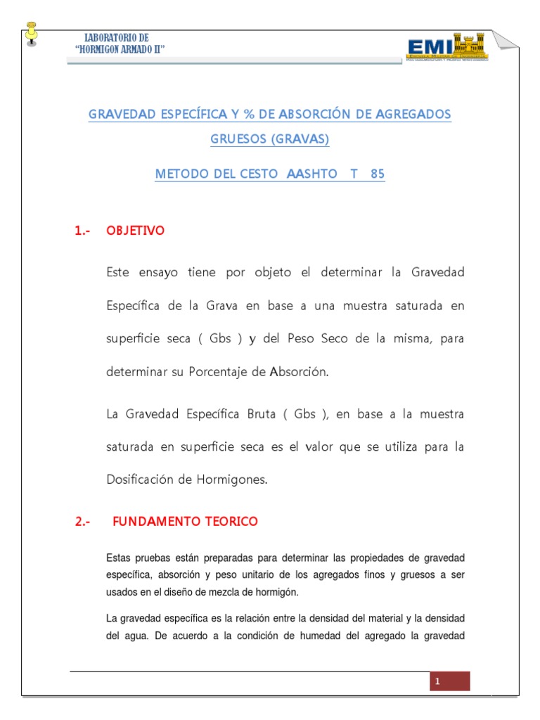 Gravedad Especifica | PDF | Absorción (Química) | Densidad