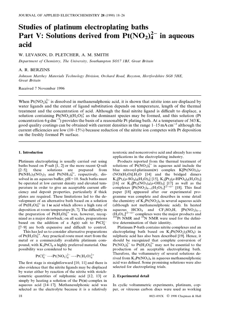 Platinum Electroplating Baths | PDF | Platinum | Redox