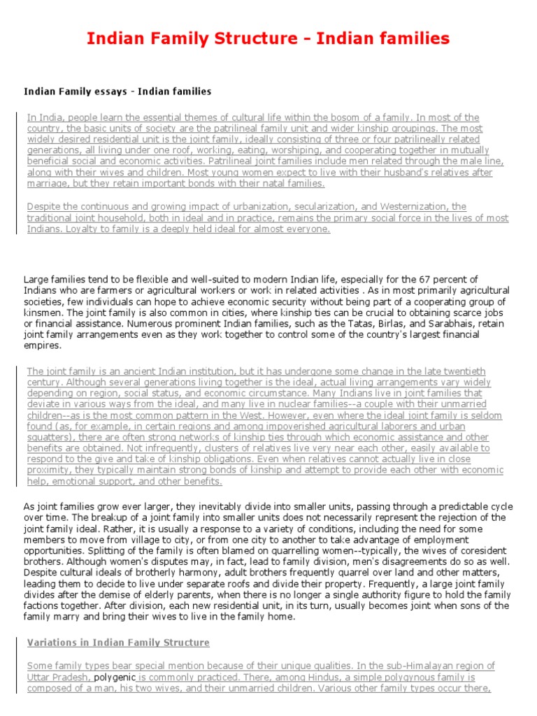 Indian Family Structure - Indian Families | PDF