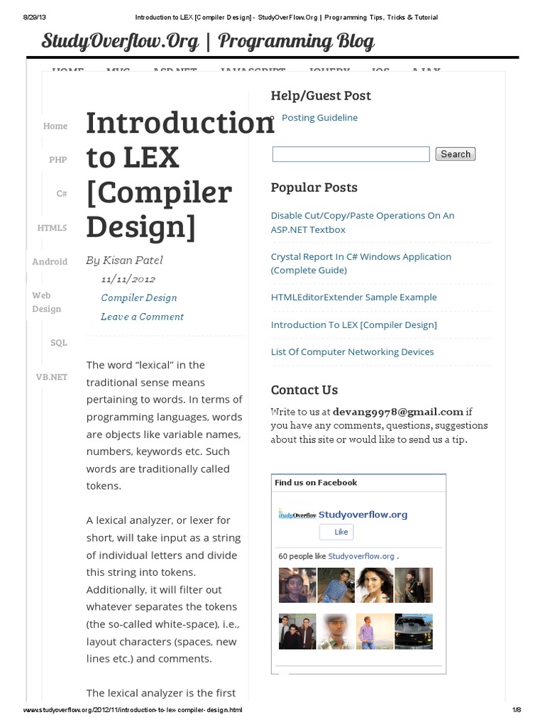 Introduction To LEX (Compiler Design) - StudyOverFlow | PDF | Parsing | C (Programming Language)