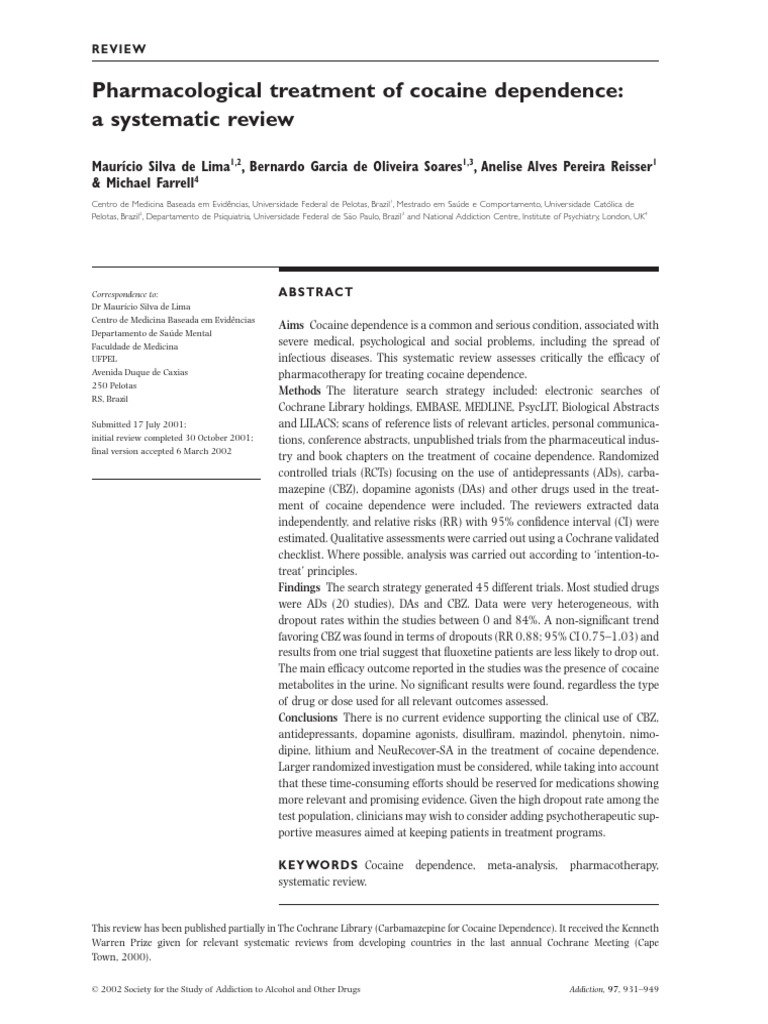Pharmacological Treatment of Cocaine | Substance Dependence | Antidepressant