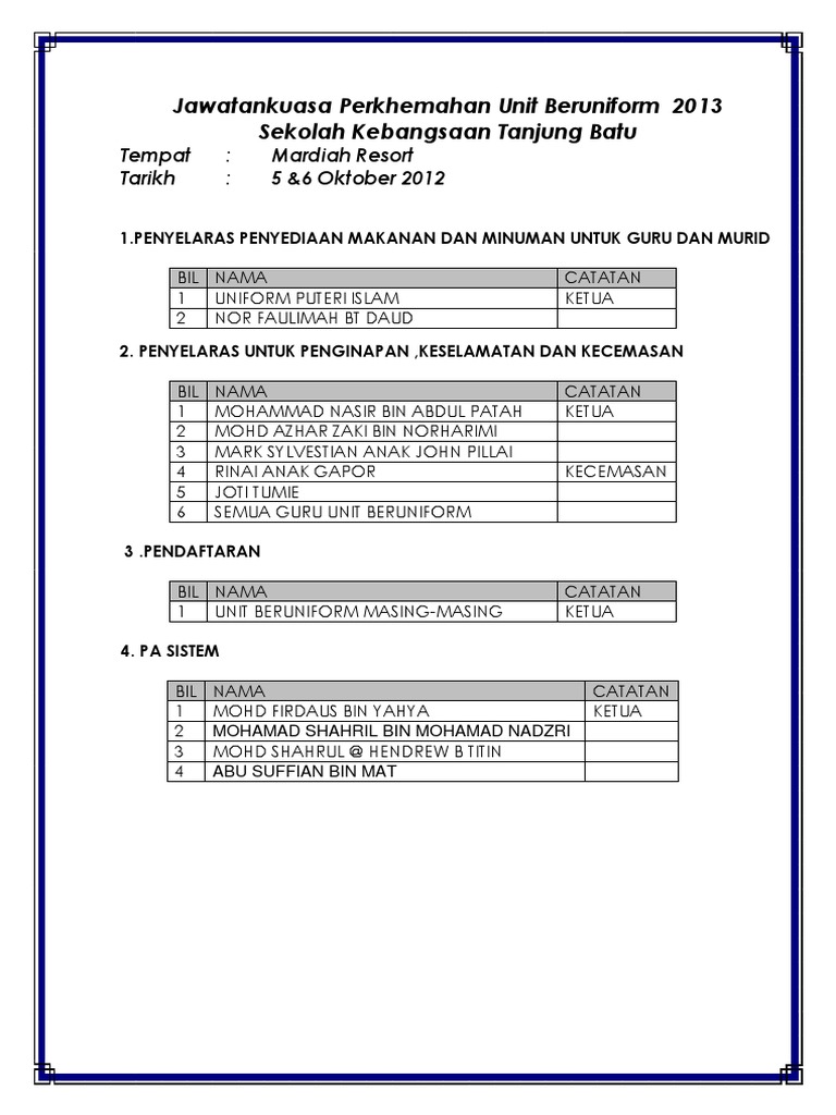 Senarai Ajk Kecil Perkhemahan | PDF