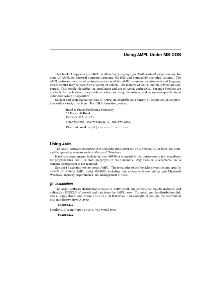 Using Under MS-DOS: Ampl Ms-Dos Ampl Ampl Ampl Ampl DOS | PDF | Command Line Interface ...