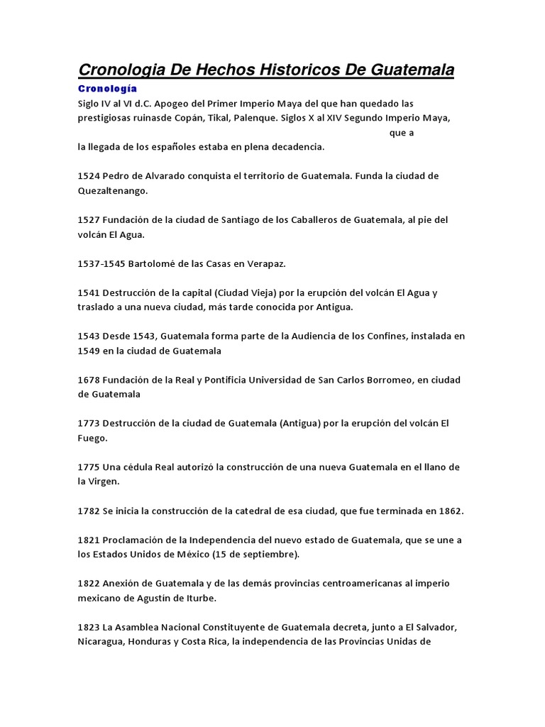 Cronologia De Hechos Historicos De Guatemala Para Combinar Pdf