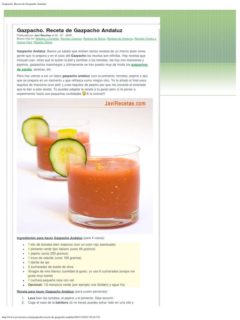 Gazpacho. Receta de Gazpacho Andaluz