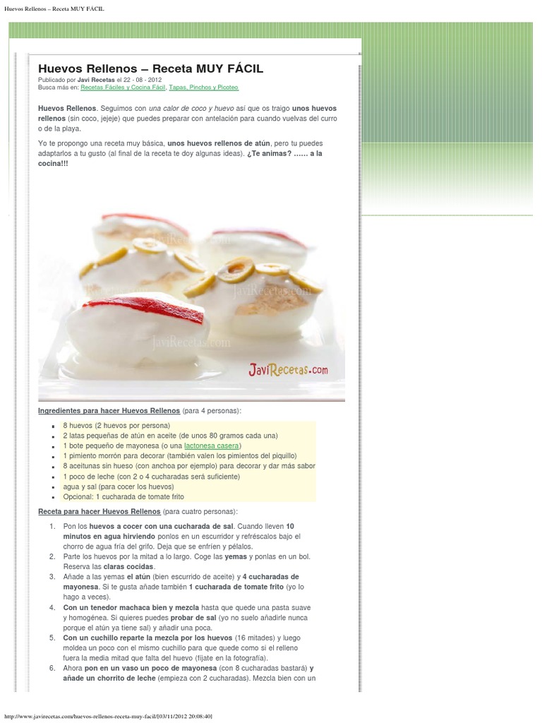 Huevos Rellenos - Receta MUY FÁCIL | PDF | Mayonesa | Relleno