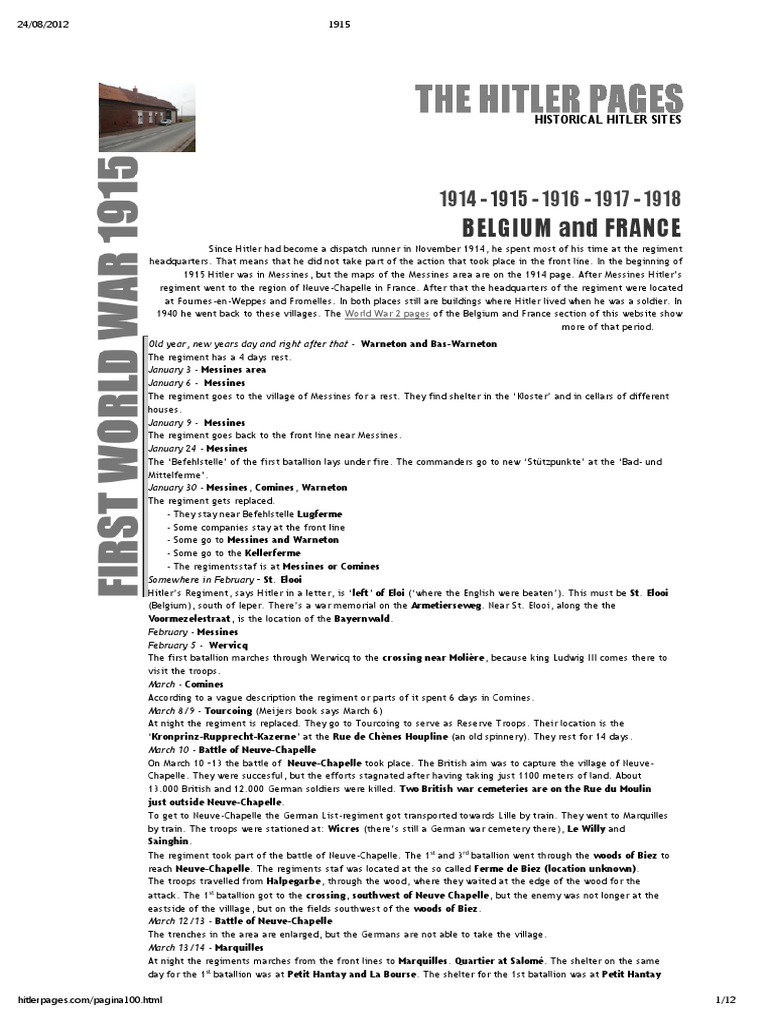 WWI Hitler's Regiment Movements | PDF | Military | Warfare