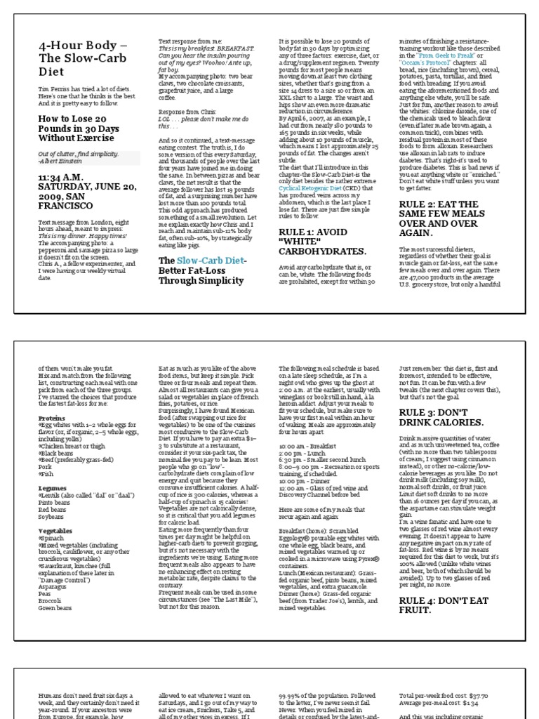 4-Hour Body Abbreviated | PDF | Meal | Dieting