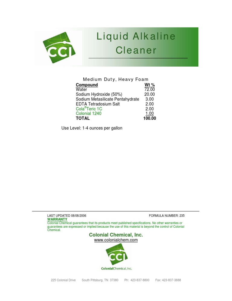 Liquid Alkaline Cleaner - 235 | PDF