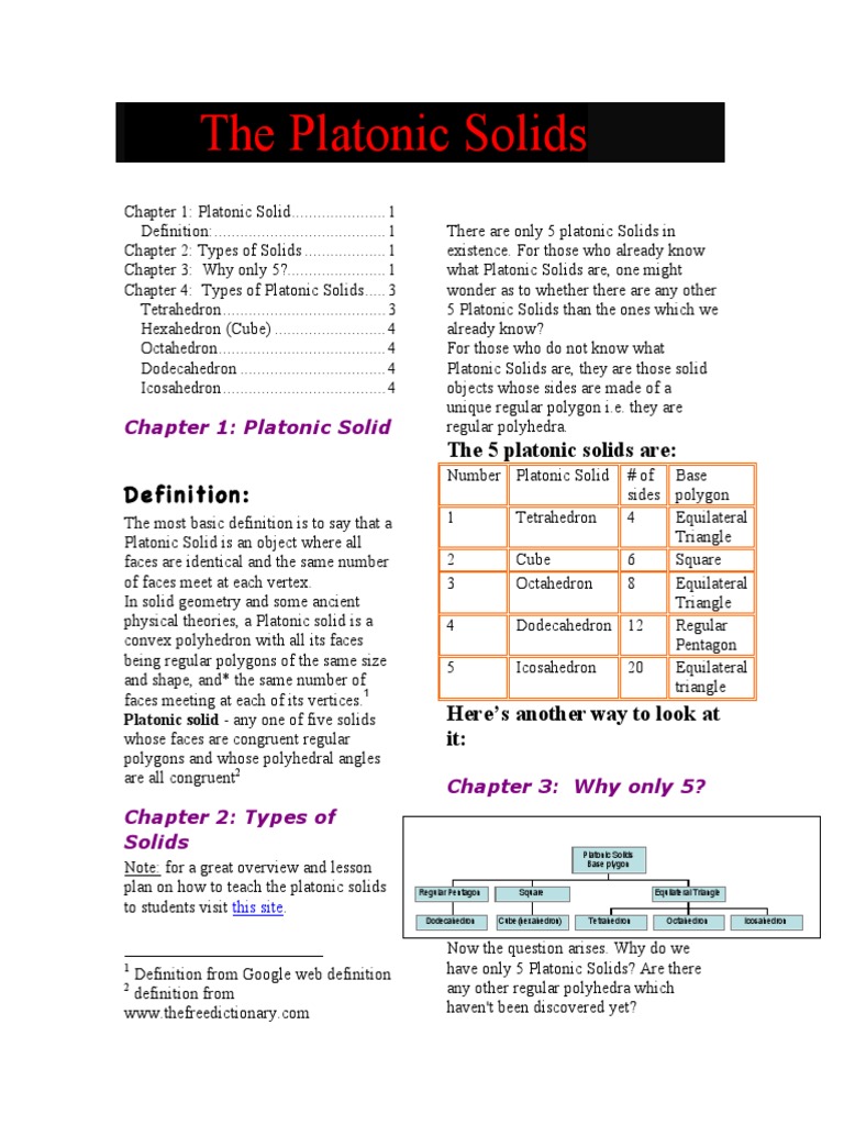 The Platonic Solids | PDF | Tetrahedron | Euclidean Plane Geometry