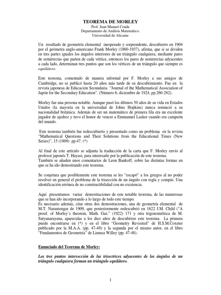Teorema de Morley: Triángulo Equilátero | PDF | Triángulo | Tangente