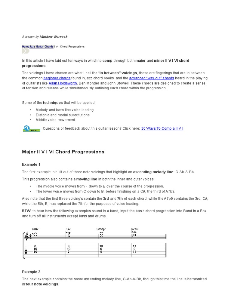 Jazz Guitar: 10 Ways to Comp II-V-I-VI | PDF | Chord (Music) | Harmony