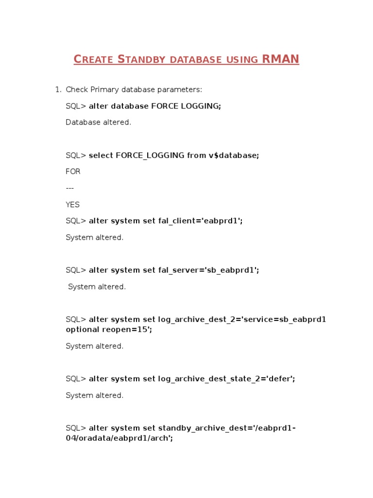 Create Standby Database Using Rman Pdf Oracle Database Port Computer Networking