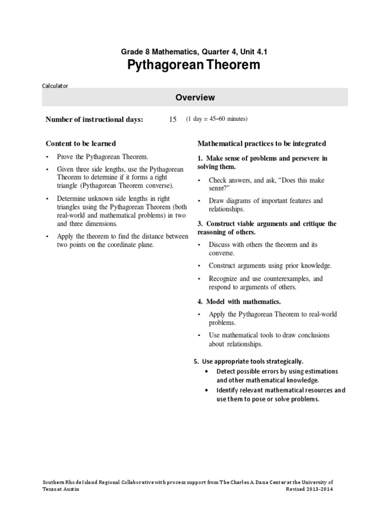 Grade 8 Pythagorean Theorem Unit Guide | PDF | Teaching Mathematics ...