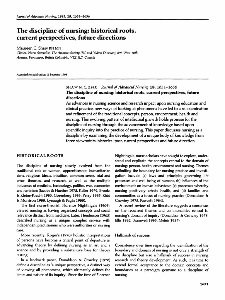 The Discipline of Nursing: Historical Roots, Current Perspectives ...