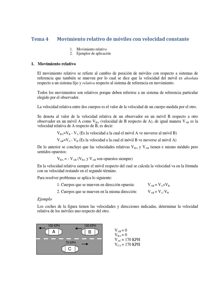 Tema 4 Movimiento Relativo Móviles V Cte | PDF | Velocidad | Movimiento (física)