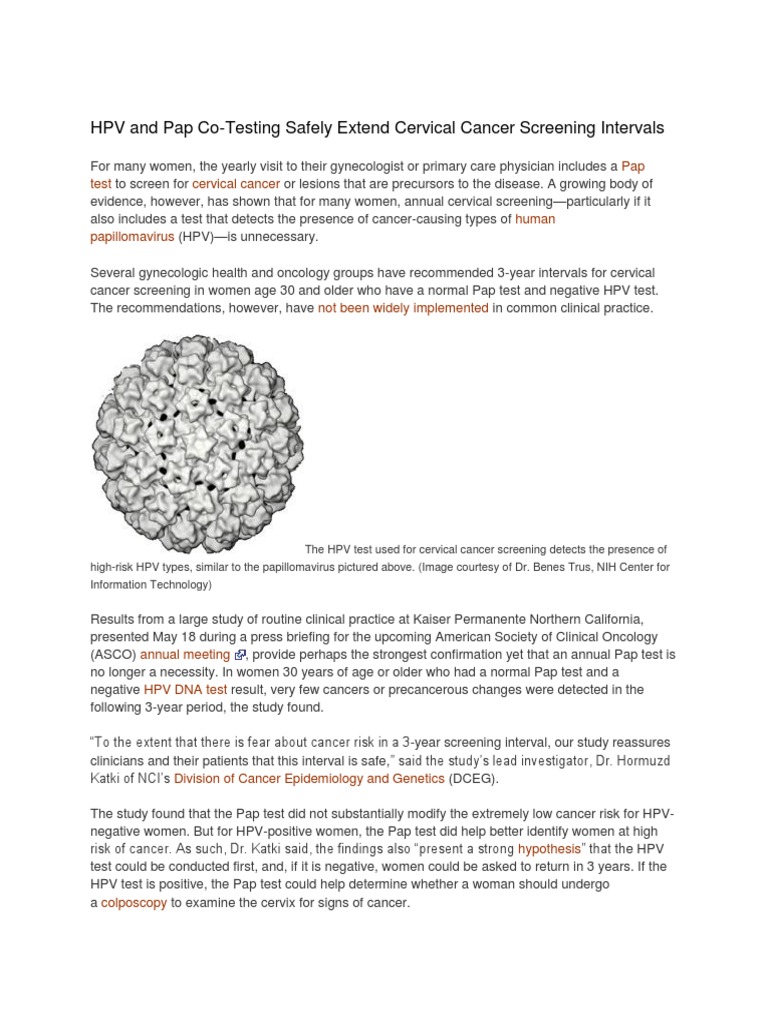 HPV and Pap Co-Testing Safely Extends Cervical Screening | PDF ...