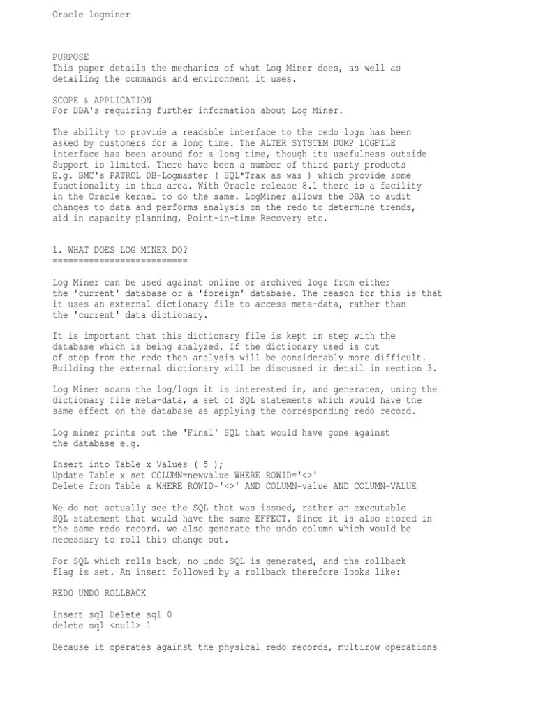 Oracle Logminer | PDF | Sql | Databases