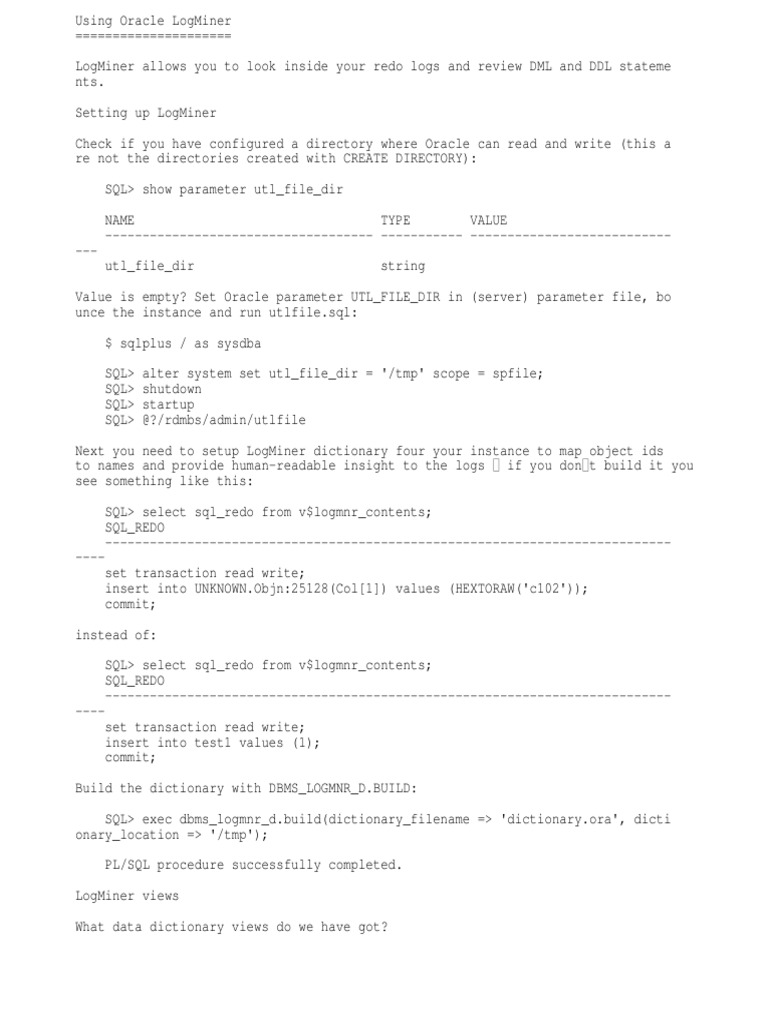 Using Oracle LogMiner | PDF | Oracle Database | Pl/Sql