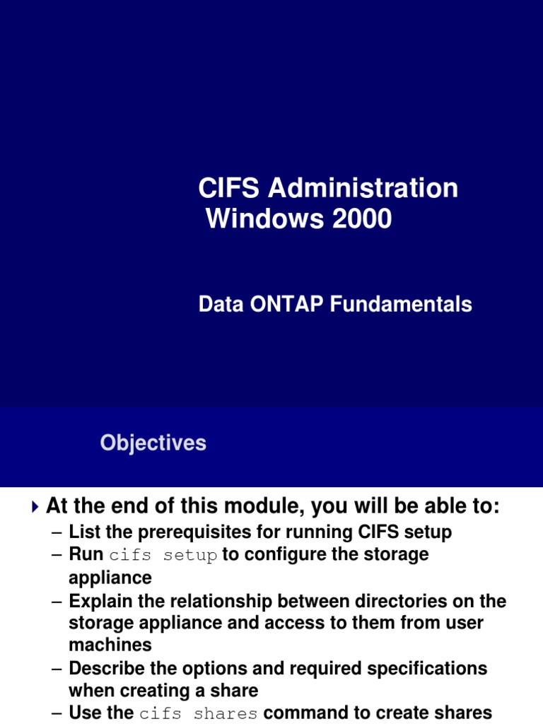 CIFS Administration for Windows 2000 | PDF | Superuser | Windows 2000